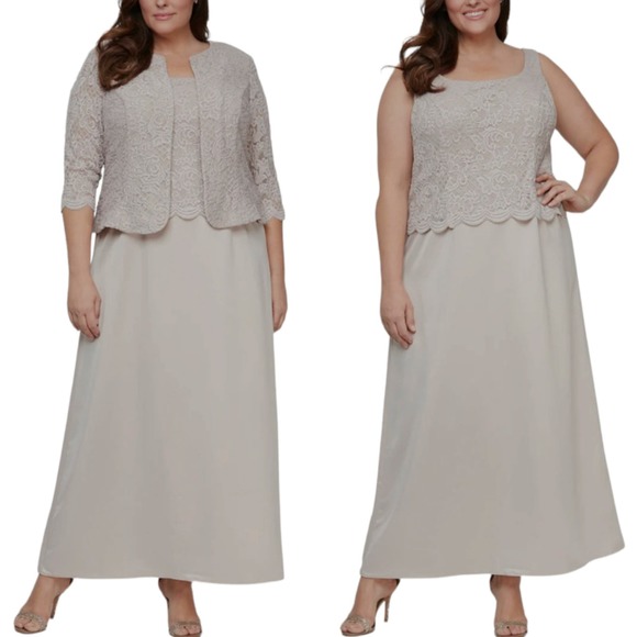 Alex Evenings | Dresses | Alex Evenings Jacket Dress 6 Taupe Lace Satin ...